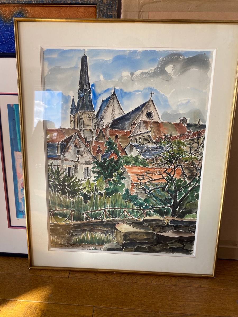 Aquarelle ancienne village 1950 sur Gens de Confiance