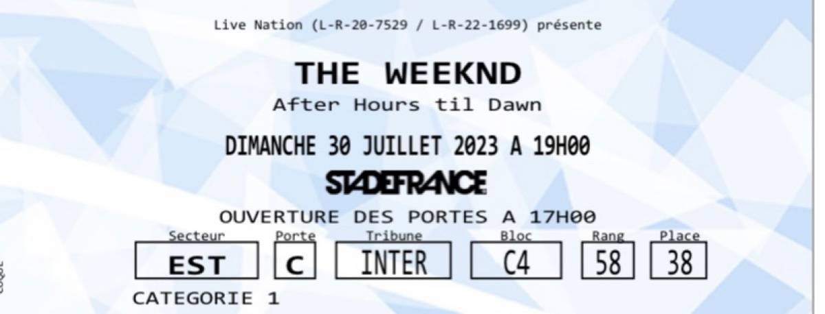 Vends 3 Billets the weeknd concert Paris 30ème juillet CAT 1 on Gens de ...
