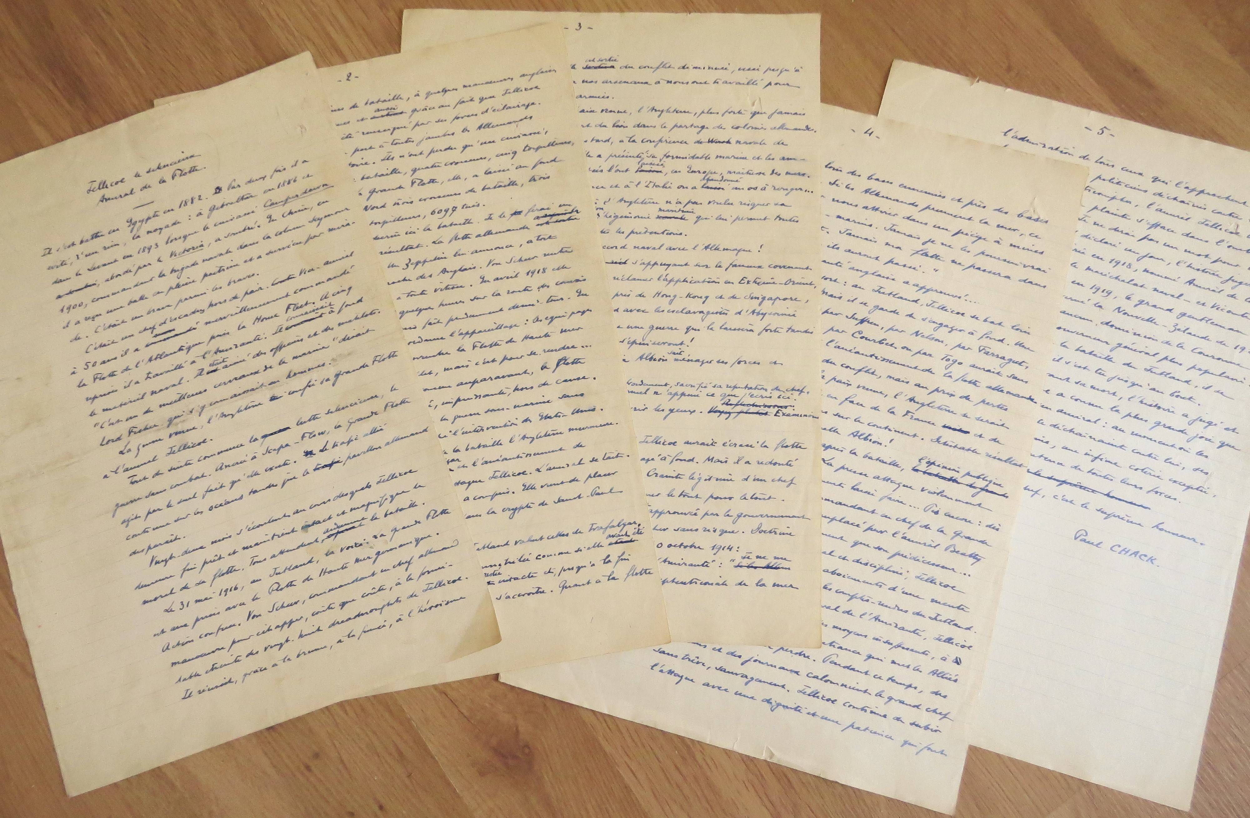Paul Chack Officier de Marine & écrivain - Manuscrit "Jellicoe le ...