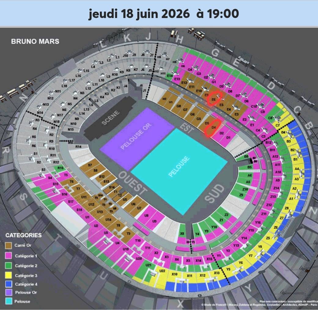 Propose échange de places pour le concert de Bruno Mars le 18 juin sur ...