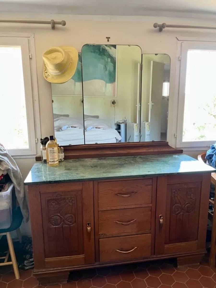 Coiffeuse art déco dessus en marbre vert avec miroir triptyque sur Gens ...