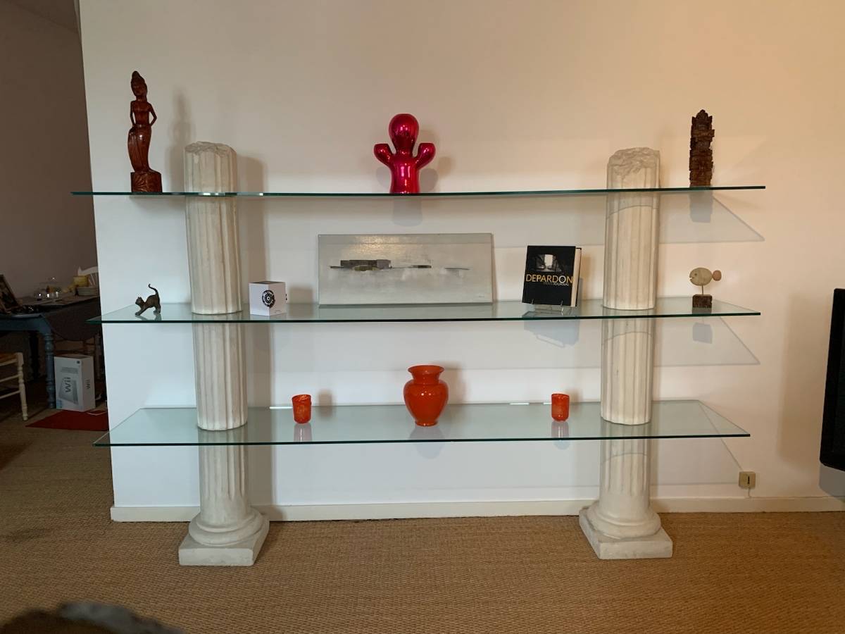 Étagères colonnes pierre veritable et verre trempé pour intérieur ou ...