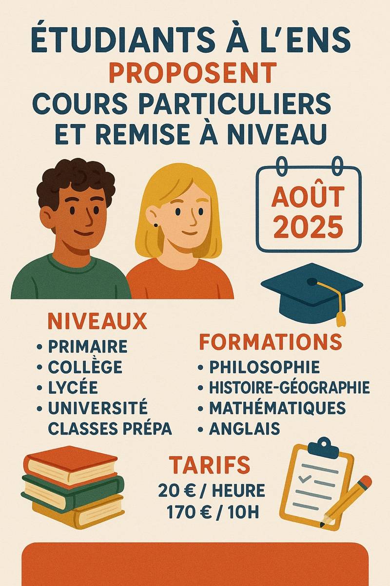 Étudiants à l’ENS proposent cours particuliers / remise à niveau EN ...
