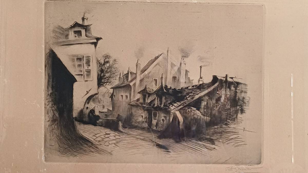 Gravure originale ancienne Robert Pierre Grouiller La Maison de Mimi ...