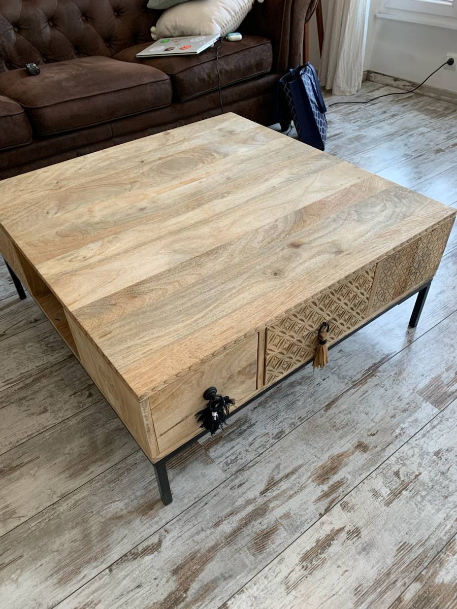 Iroquois - Maisons du monde - Table basse carrée 4 tiroirs en manguier ...