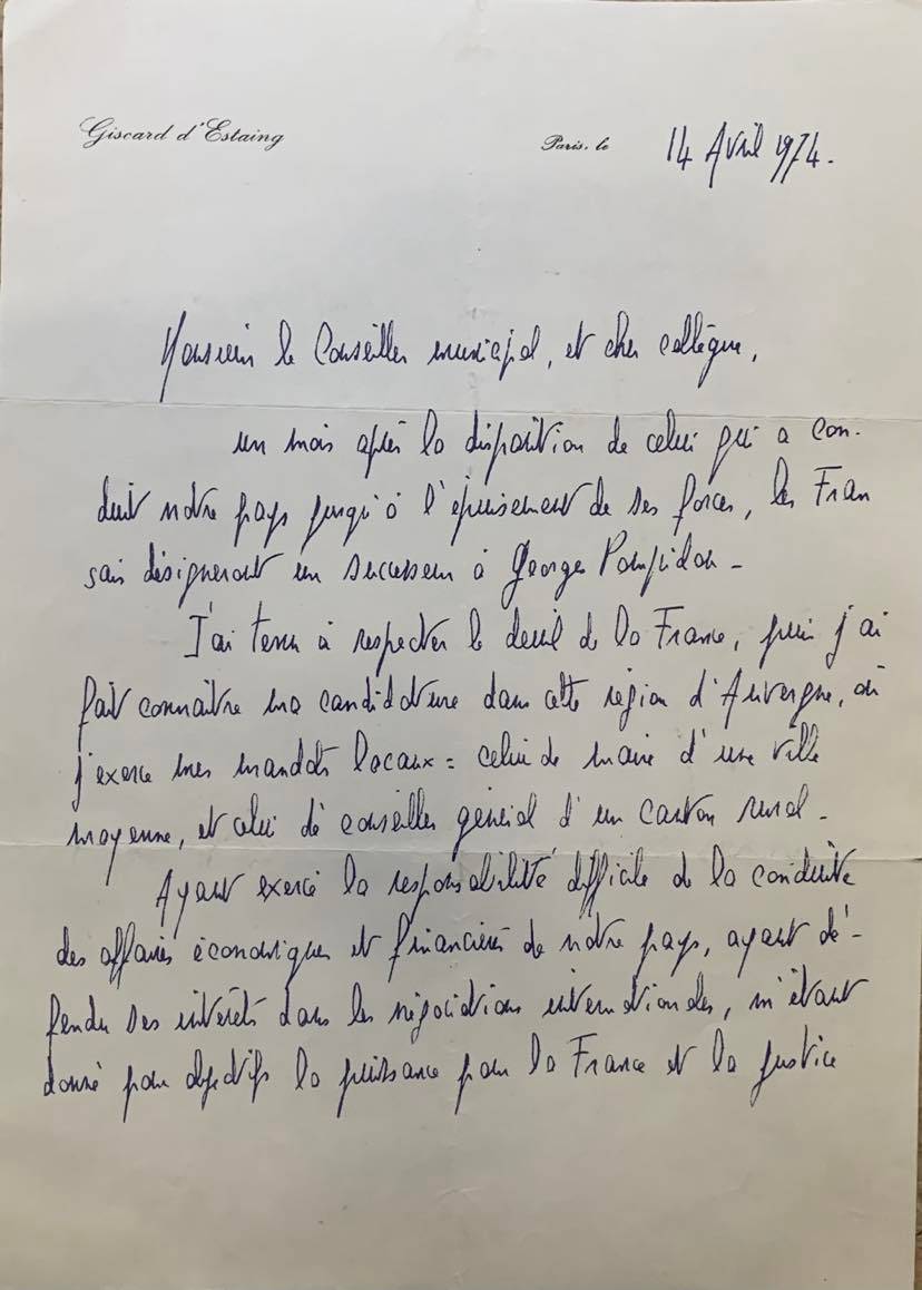Lettre autographe de Valérie Giscard d’Estaing on Gens de Confiance