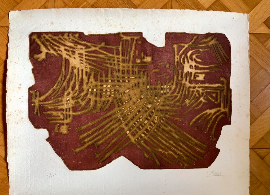 Lithographie abstraite lyrique originale « Terra cotta » d’Edgar Pillet ...