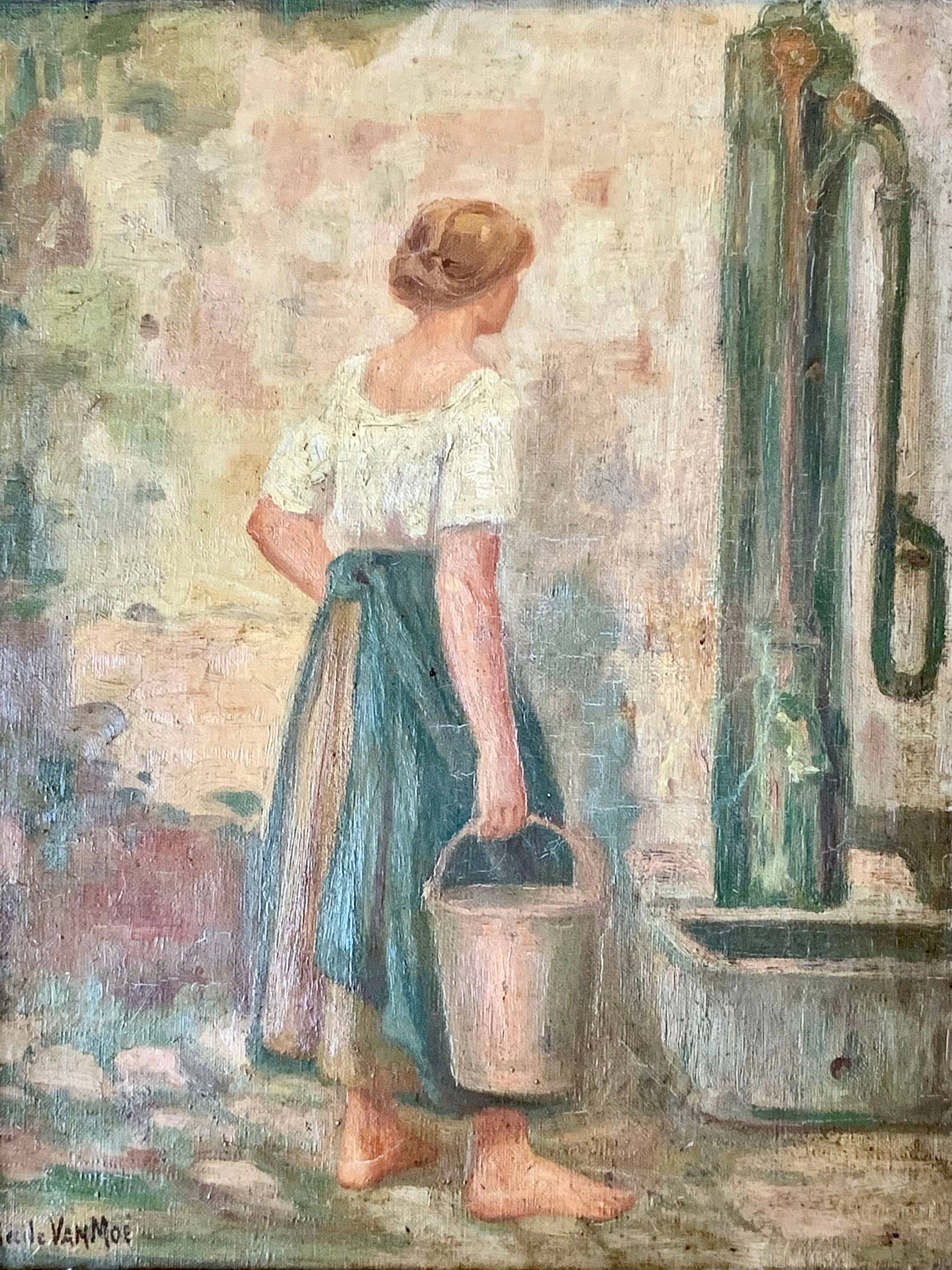 La porteuse d’eau. Huile sur toile ancienne on Gens de Confiance
