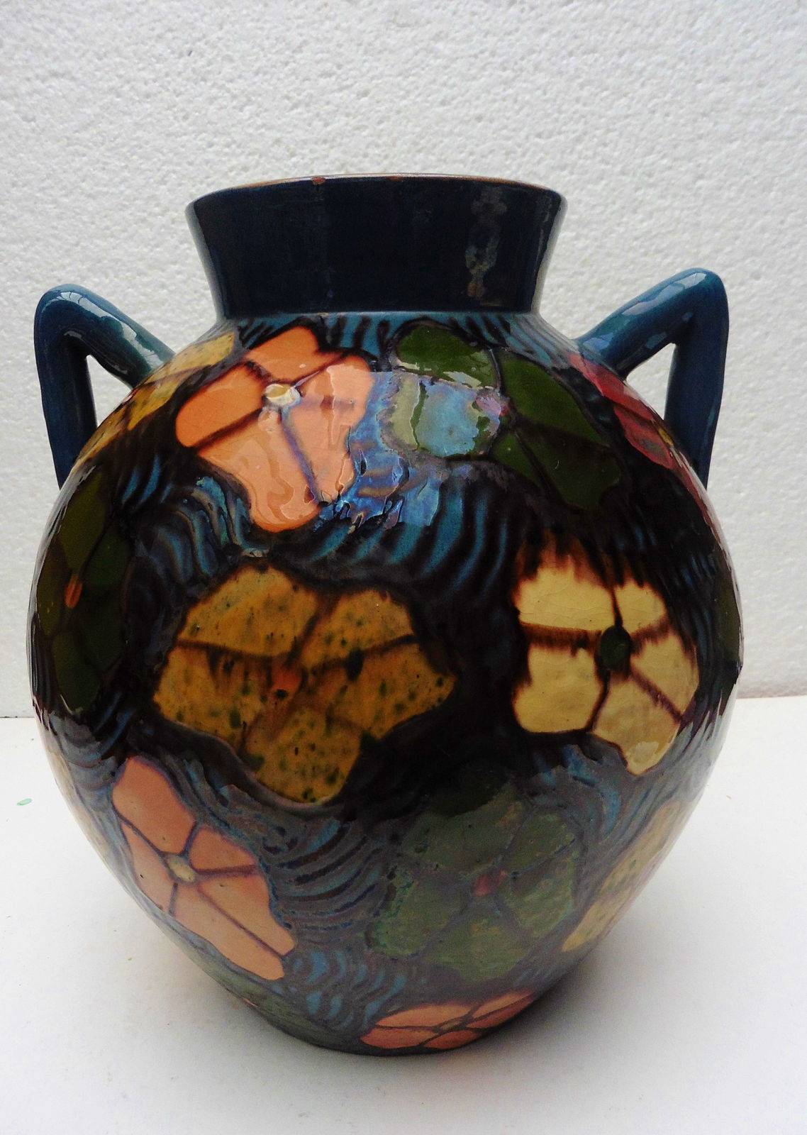 Simonod Emile. Savoie gros vase pansu bleu fleurs rouge jaune… on Gens ...