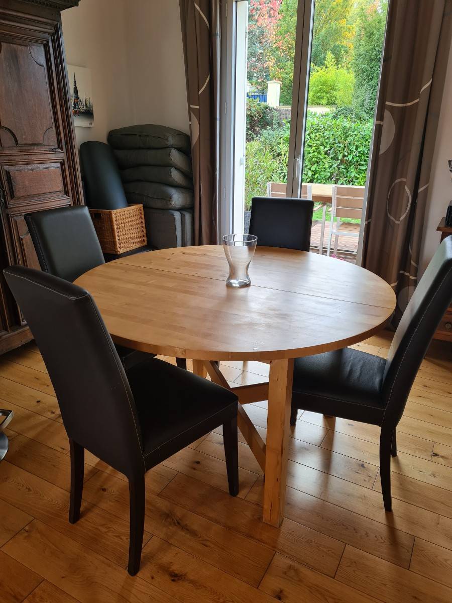 Table ronde extensible en pin massif (130 cm + 40 cm rallonge) sur Gens ...