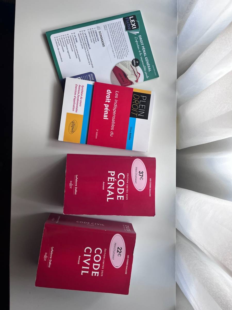 Vends codes civil et pénal ainsi que manuels de fiches de droit pénal ...