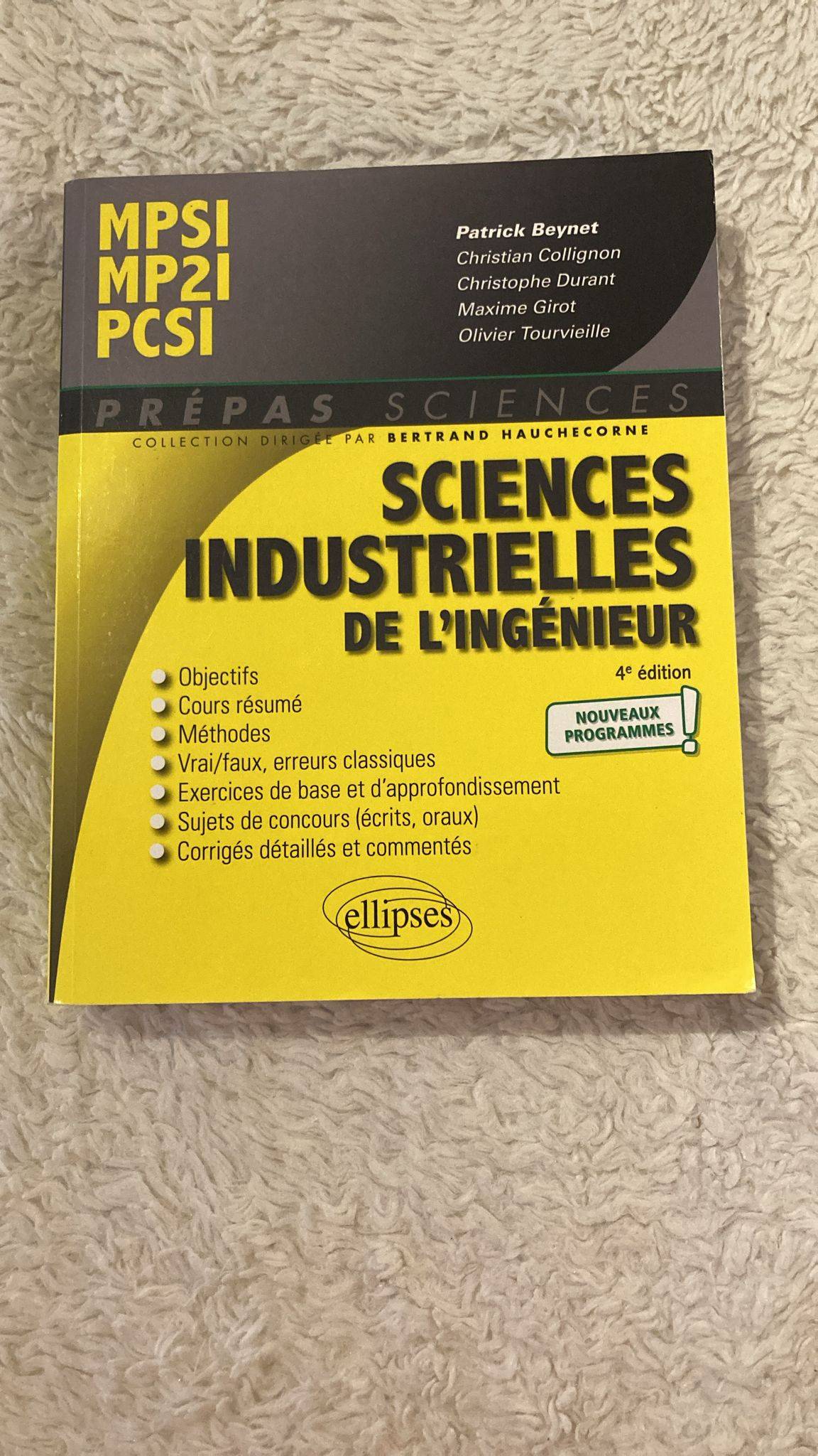 Vends livre Sciences Industrielles de l’ingénieur PCSI/MP2I/MPSI (Éditions Ellipses) sur Gens de ...