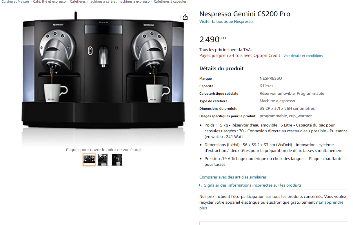 Vends machine à Café Nespresso Gemini CS200 pro + 1000 capsules on Gens ...