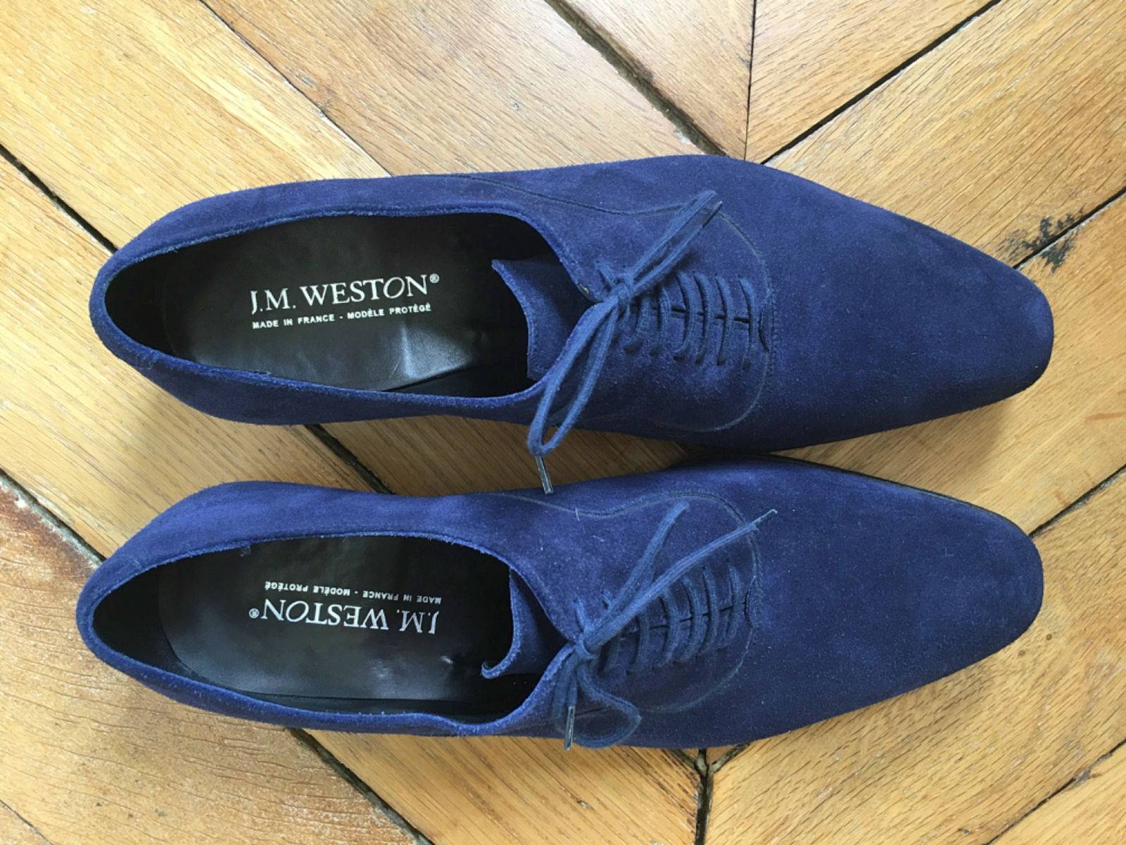 Weston derby a lacets bleu marine en daim taille 10E sur Gens de Confiance